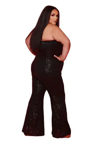 SYDNEY'S CLOSET Sequin Embellished Three-piece Bell Bottom Suit - Black