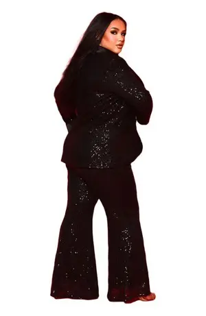 SYDNEY'S CLOSET Sequin Embellished Three-piece Bell Bottom Suit - Black
