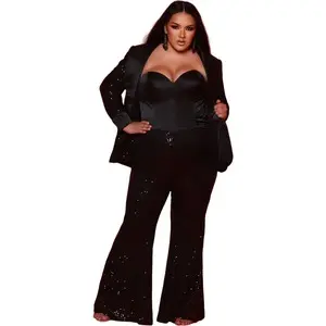 SYDNEY'S CLOSET Sequin Embellished Three-piece Bell Bottom Suit - Black