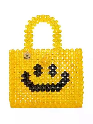 BAD AT MATH Beaded Smiley-face Tote Bag