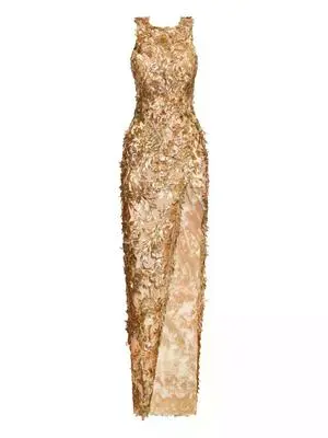 Oscar De La Renta Feather-embellished Maxi Dress - Gold