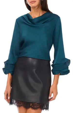 Vince Camuto Tiered Ruffle Sleeve Satin Top