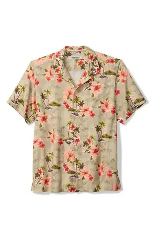 Tommy Bahama Coastal Ease Palm & Petals Floral Islandzone® Camp Shirt - Cameo