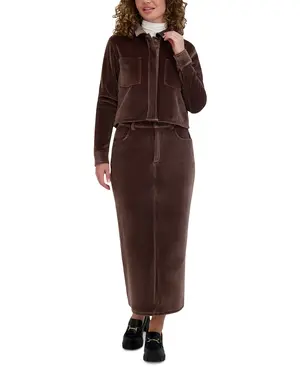 POINT Rib Knit Velour Skirt - Chocolate