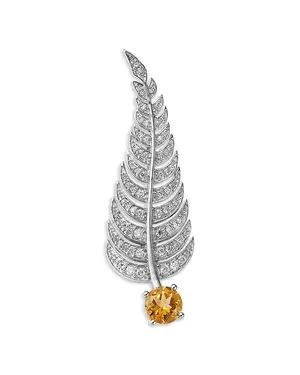 Bloomingdale'S Citrine And Diamond Feather Pin In 14k - White Gold