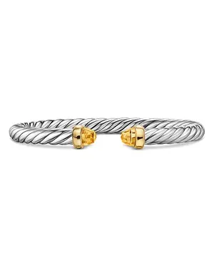 David Yurman Cable Flex Bracelet In Sterling Silver, 14K Yellow Gold, And Citrine Orange/silver