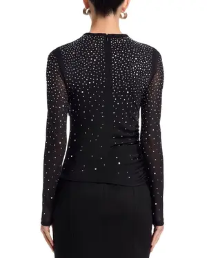 Aqua Rhinestone Mesh Jersey Long Sleeve Top