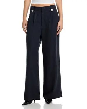 Aqua Pinstripe Rhinestone Button Pants