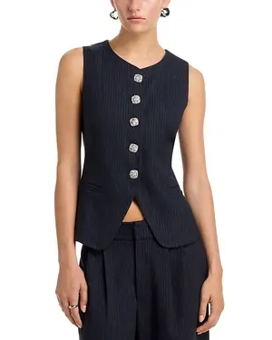 Aqua Pinstripe Rhinestone Button Vest Exclusive