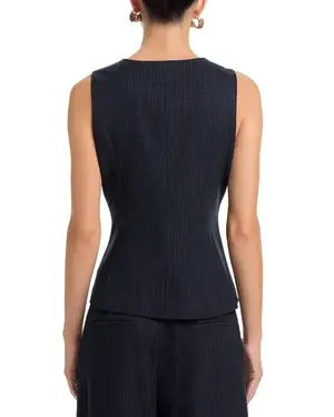 Aqua Pinstripe Rhinestone Button Vest - Navy