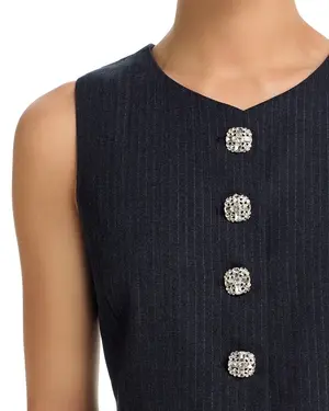 Aqua Pinstripe Rhinestone Button Vest - Navy