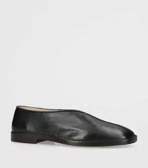 LEMAIRE Leather Piped Slippers - Black