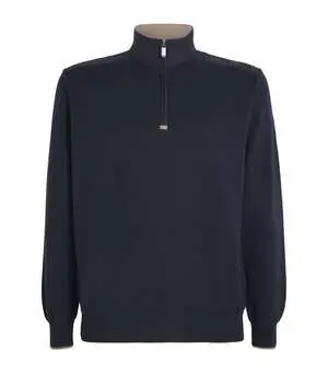 Paul & Shark Virgin Wool-silk Quarter-zip Sweater - Navy
