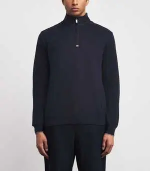Paul & Shark Virgin Wool-silk Quarter-zip Sweater - Navy