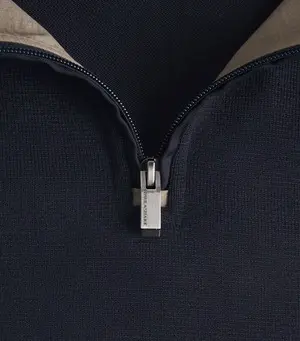 Paul & Shark Virgin Wool-silk Quarter-zip Sweater - Navy