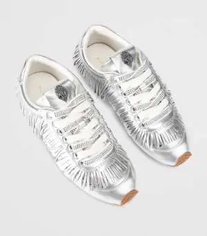 Kurt Geiger Leather Fringe Sequined Sneakers