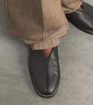 LEMAIRE Leather Piped Slippers - Brown