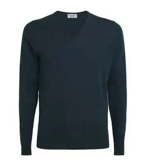 John Smedley Merino Wool V-neck Sweater - Green