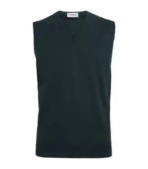John Smedley Merino Wool V-neck Sweater Vest - Green