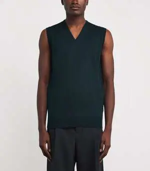 John Smedley Merino Wool V-neck Sweater Vest - Green