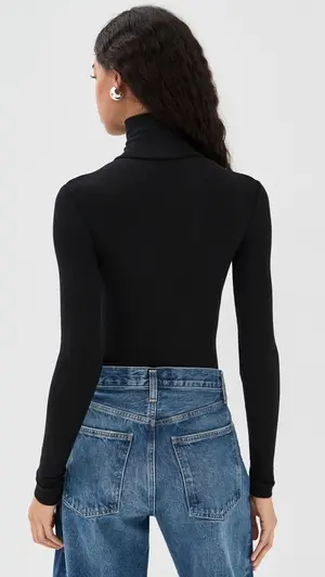 AGOLDE Wilma Bodysuit Turtleneck Long Sleeve Corset Detail - Black