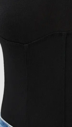 AGOLDE Wilma Bodysuit Turtleneck Long Sleeve Corset Detail - Black