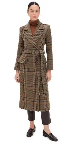 L'Agence Kolina Long Coat - Brown Plaid