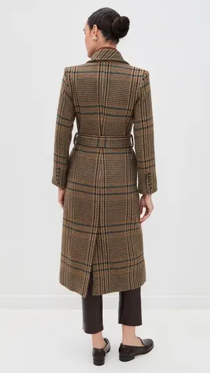 L'Agence Kolina Long Coat - Brown Plaid