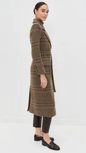 L'Agence Kolina Long Coat - Brown Plaid