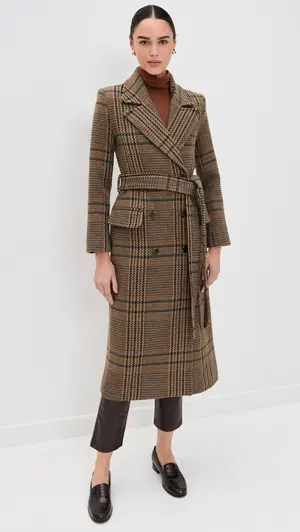 L'Agence Kolina Long Coat - Brown Plaid