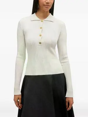 GANNI Fine Sequin Knitted Polo Shirt - Neutrals
