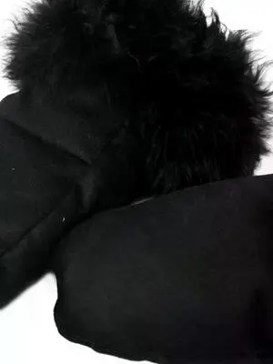 LISKA Fur Trim Fingerless Gloves - Black