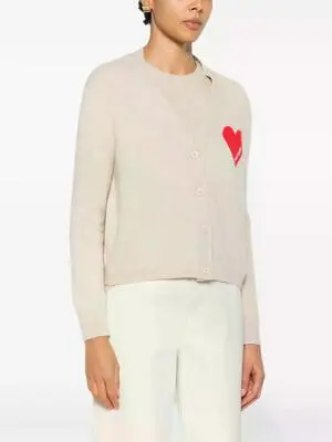 From Future Heart-intarsia Button-up Cardigan