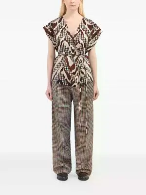 PIERRE-LOUIS MASCIA Animal-print Houndstooth Wrap Top - Brown