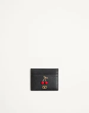 Valentino Garavani Cherryfic Grainy Calfskin Cardholder - Black