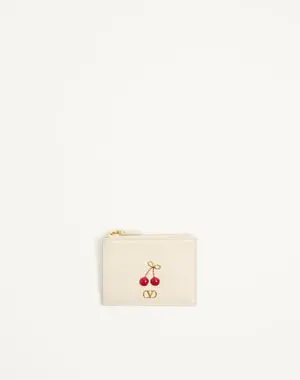 Valentino Garavani Cherryfic Grainy Calfskin Cardholder Light Ivory