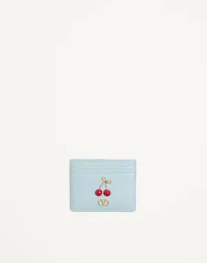 Valentino Garavani Cherryfic Grainy Calfskin Cardholder Porcelain Blue