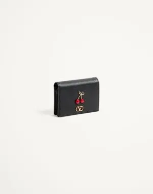 Valentino Garavani Cherryfic Wallet In Grainy Calfskin - Black
