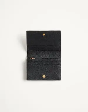Valentino Garavani Cherryfic Wallet In Grainy Calfskin - Black