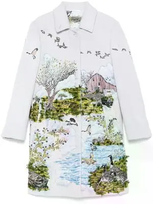 Thom Browne Bal-collar Scenic-appliqué Coat - Blue