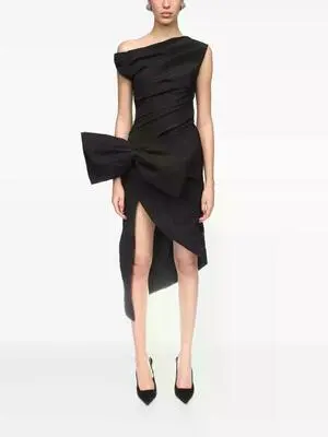David Koma Bow-accented Ruched Asymmetric Dress