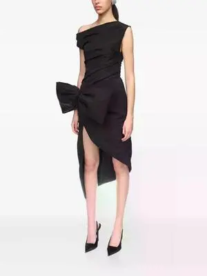 David Koma Bow-accented Ruched Asymmetric Dress