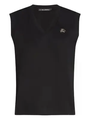 Karl Lagerfeld V-neck Logo Tank Top - Black