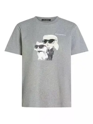 Karl Lagerfeld Ikon Karl & Choupette Aquarelle Graphic T-shirt - Grey