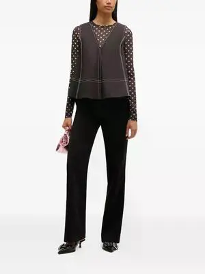 GANNI Cotton A-line Top With V-neck And Contrast Stitching