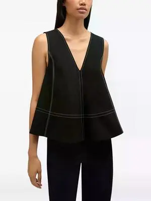 GANNI Cotton A-line Top With V-neck And Contrast Stitching