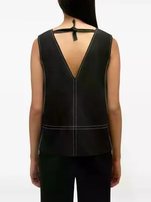 GANNI Cotton A-line Top With V-neck And Contrast Stitching