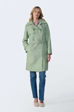 FURNIQ UK Soho Leather Trench Coat - Light Green
