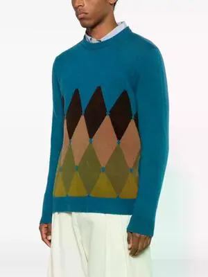 BALLANTYNE Argyle-knit Crew-neck Sweater - Blue