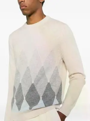 BALLANTYNE Argyle-knit Crew-neck Sweater - Neutrals